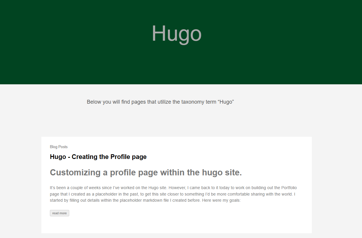 Hugo - Add taxonomy to sort blog posts | Tech Portfolio - Marcus Jacobson